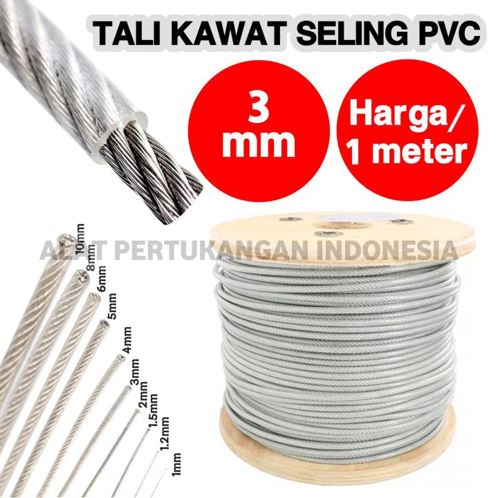kawat seling baja pvc 3 mm Wire rope tali sling galvanis lapis plastik pvc 3mm | Lazada Indonesia