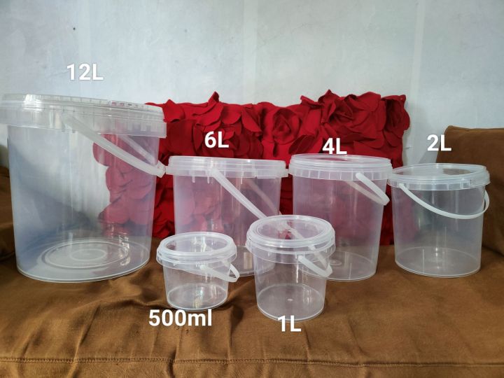 12L (12 Liters) CLEAR PLASTIC BUCKET WITH LID & HANDLE | Lazada PH