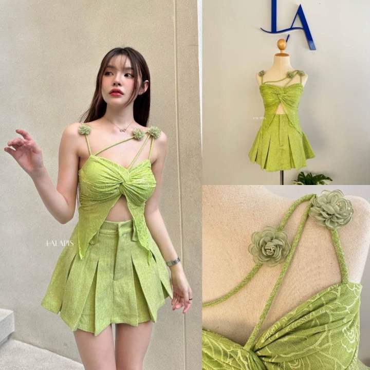 LALAPIS BRAND ชุดเซ็ตลายกุหลาบสีเขียวตะมุตะมิ ใส่แล้วให้ฟีลแฟรี่ตัว ...