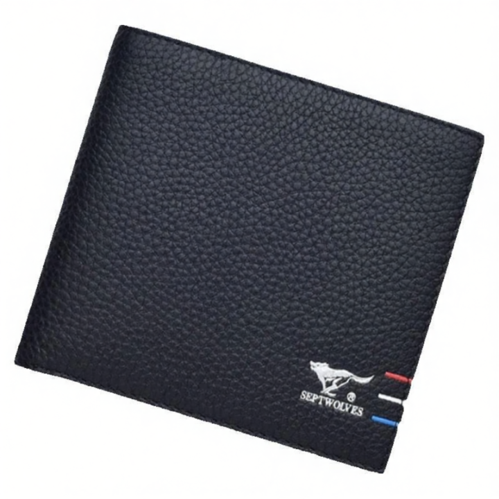 Septwolves Men's Short Wallet Pure Cowhide Leather Wear-resistant ...