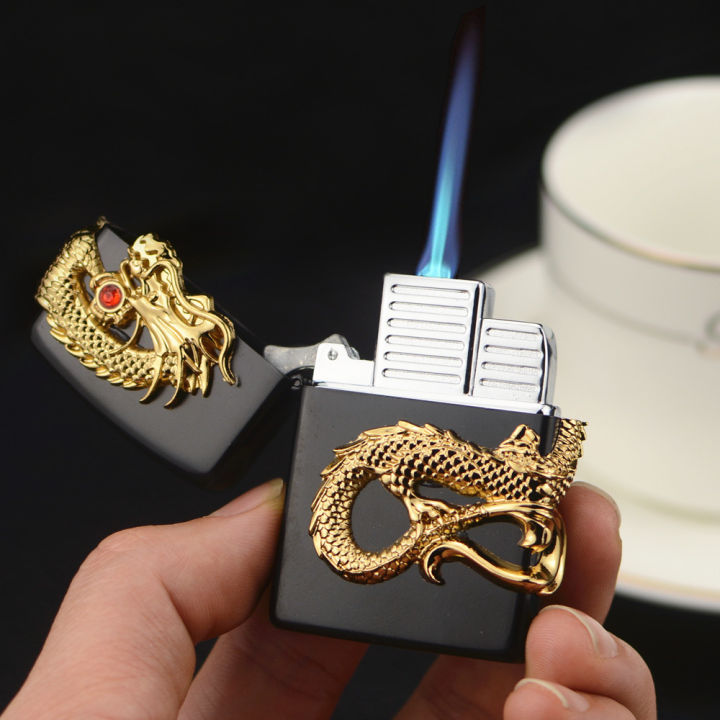 Z1203 C923 Lighter Gold Dragon Jet Flame Grinding Wheel Lighter Metal ...