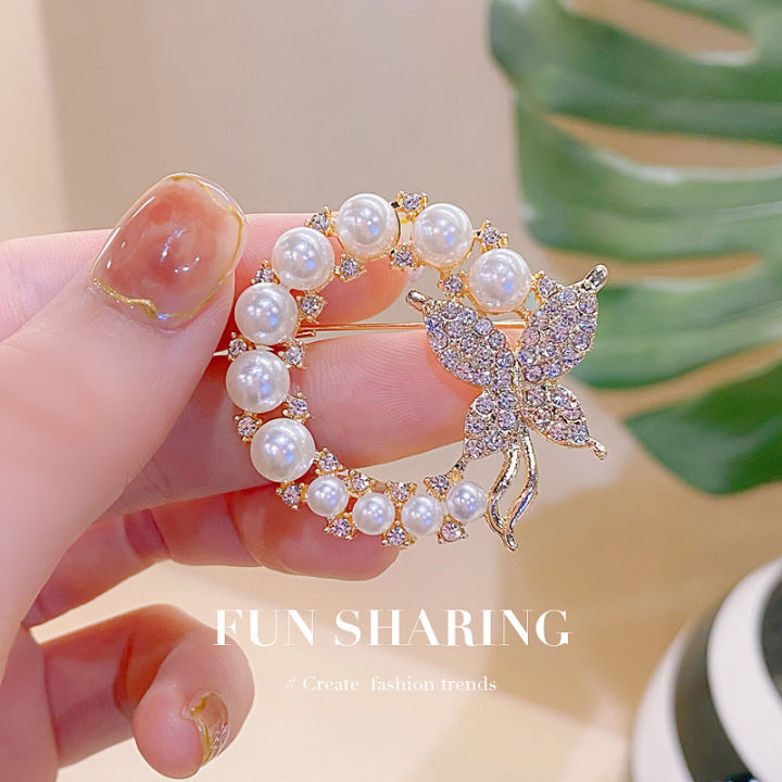 Lovelylife🔥 Fashion Kupu-kupu Bros Warna Emas Mutiara Bros Pin Berlian Imitasi Breastpin untuk ...