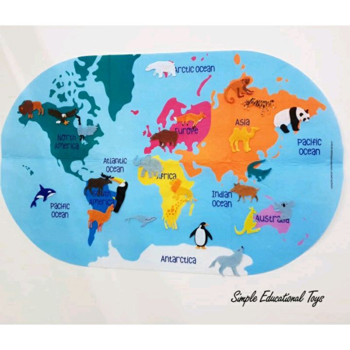 Felt Map Animals of the World Map for Kids Early Learning | Lazada