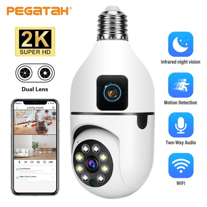 4MP Dual Lens WIFI Bulb Camera CCTV IP Wireless PTZ Cameras Color Night ...