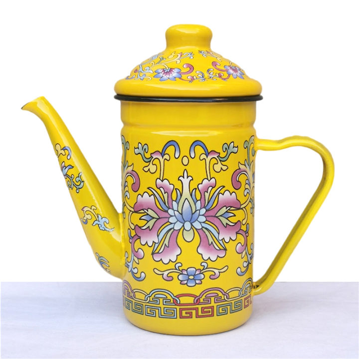 Enameled Coffee Tea Water Pot with Filter European Style Metal Cold ...