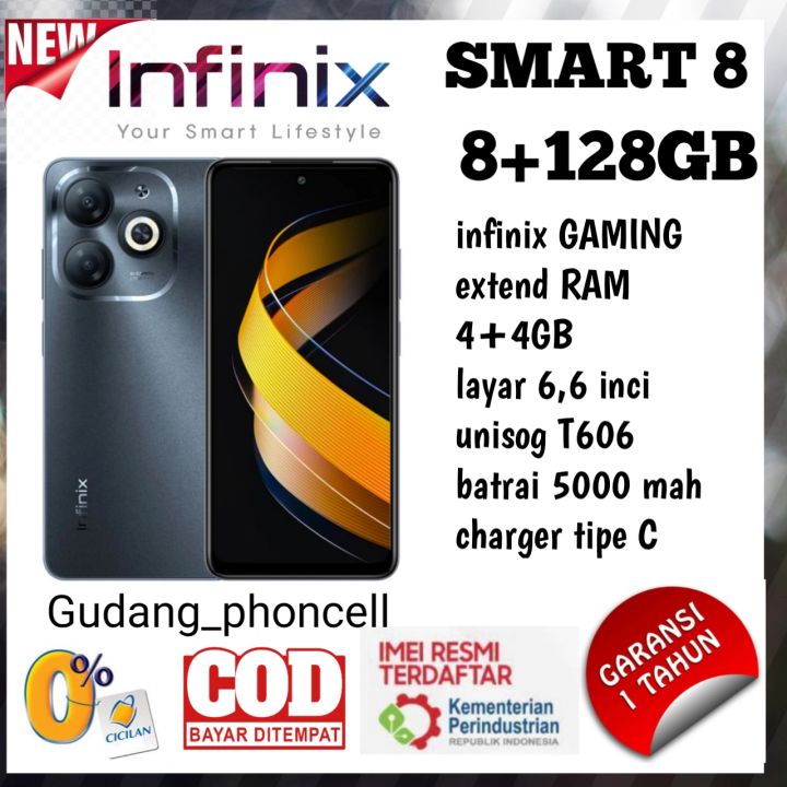 infinix Smart 8 Ram 8+128 GB Gaming processor unisog T606 garansi resmi ...