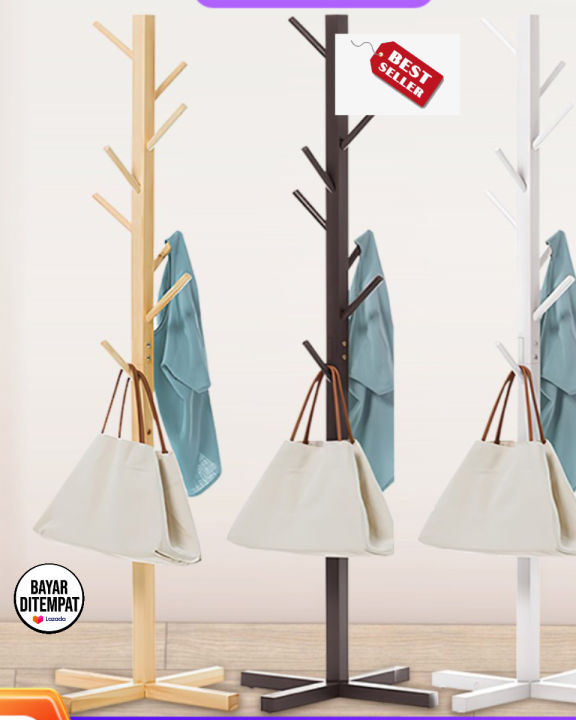 Stand Hanger Kayu COATRACK Gantungan berdiri Jaket, Baju, Topi ,Tas ...