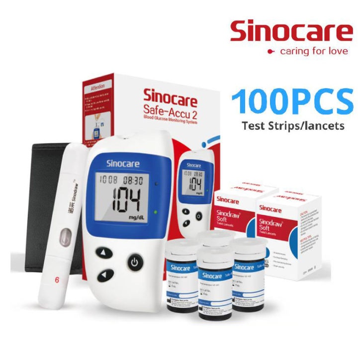 Sinocare Safe-Accu2 Blood Glucose Monitor 100PCS Test Strips & 100PCS ...