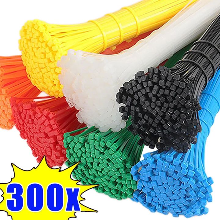 300/100pcs Nylon Cable Ties Self-locking Adjustable Cord Ties Straps Fastening Loop Fixing Ring ...