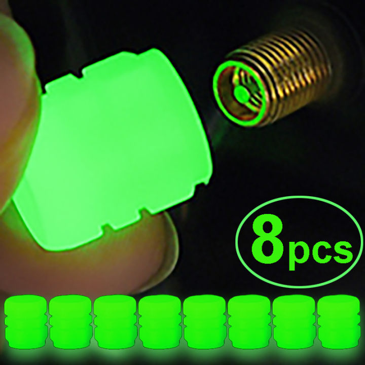 4/8pcs Luminous Valve Caps Fluorescent Night Glowing Car Motorcycle ...