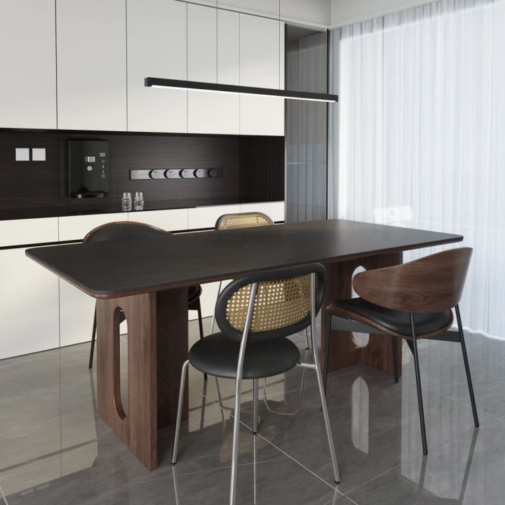 Modern Minimalist Black Rock Surface Dining Table Designer High-End ...