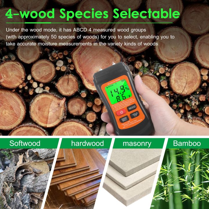 Digital Wood Moisture Meter MT02 Professional 0~99.9% 4-in-1 Timber ...