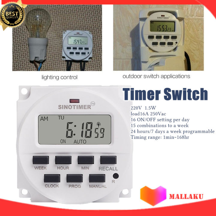 【ship In 24h】sinotimer 220v Weekly 7 Days Digital Programmable Timer Switch Relay Control Time