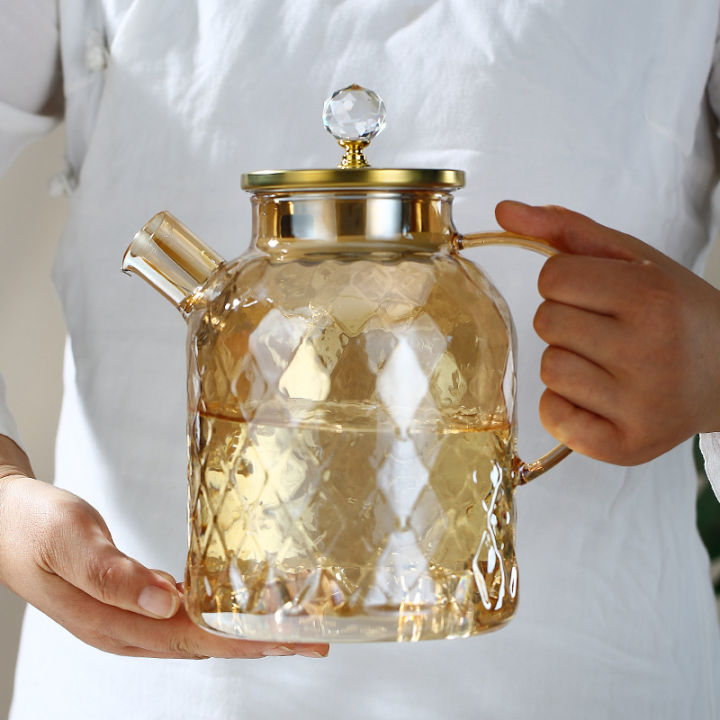Ấm Trà Thủy Tinh 1.8L Có Nắp Tre Và Vòi Lọc Tháo Rời, Ấm Trà Kiểu ...
