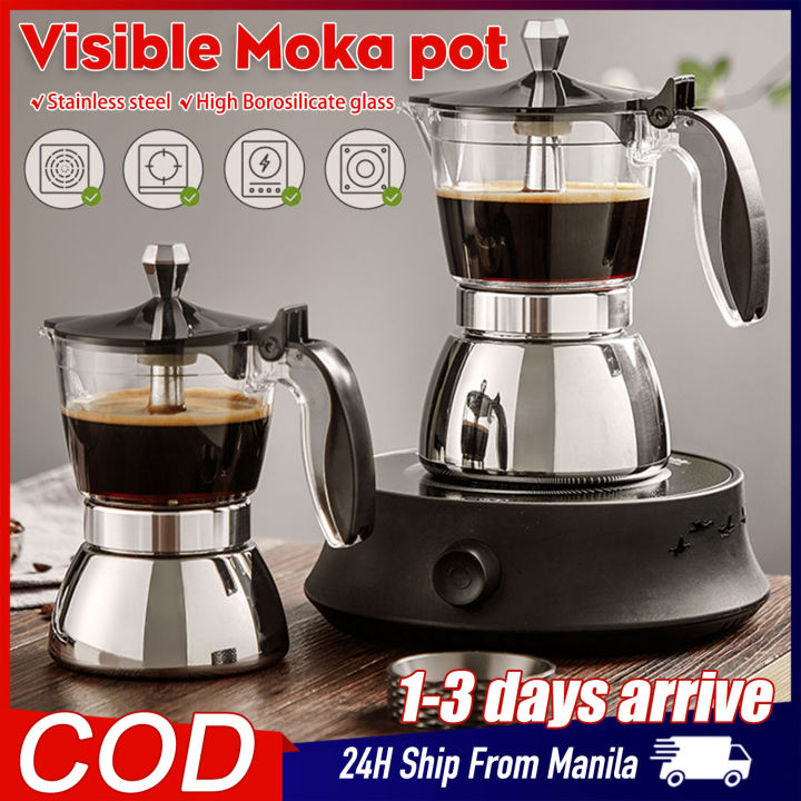 New Moka Pot Coffee Transparent Visible Office Mokapot Stovetop ...