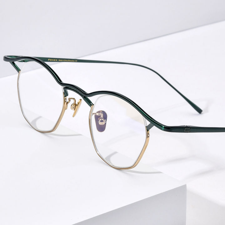 FONEX Titanium Glasses Frame Women Brand Design Semi-Rimless Retro ...