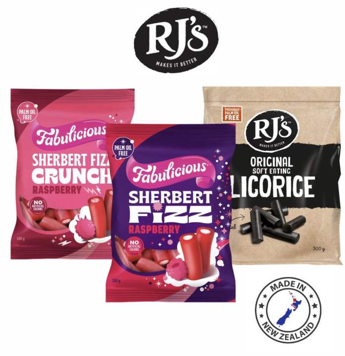 RJ’S Licorice Assorted Flavour Fabulicious Sherbert Fizz Raspberry ...