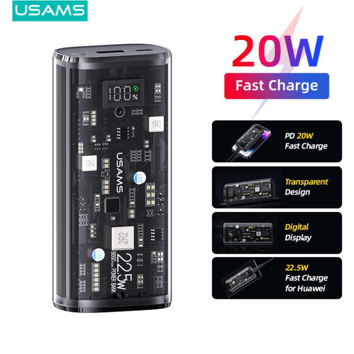 USAMS 9000mAh Powerbank PD22.5W QC3.0 Transparent Backup Power Bank ...