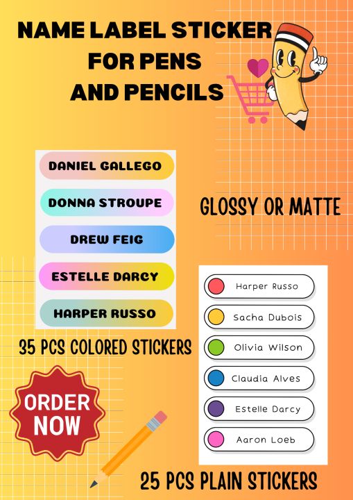 NAME STICKER LABELS FOR PENS AND PENCILS,A4SHEET,SCHOOL SUPPLIES LABEL ...