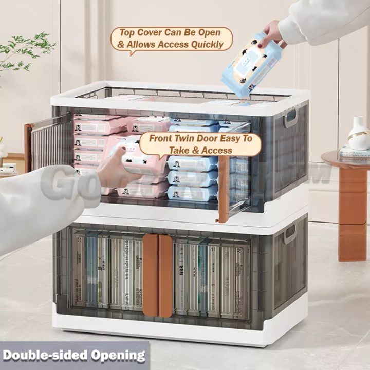 Haixin กล่องเก็บของพับได้72L 32L,กล่องเก็บของพลาสติกแบบพับได้กล่องเก็บของเล่นสองประตูพร้อมล้อ ...