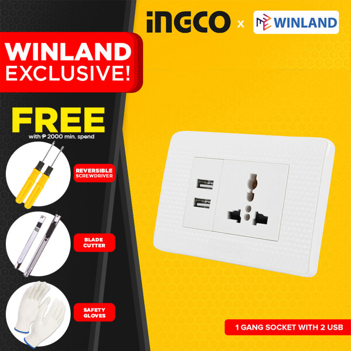 INGCO by Winland 1-Gang Socket Outlet with 2 USB 110/250V~ | 50/60Hz ...