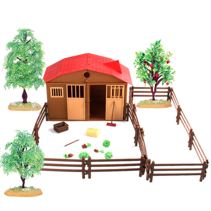 Lifelike Deformable Farmhouse Playset Plastic Model Farmhouse Stables 2 ...