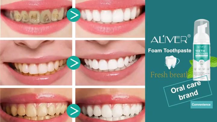 Tooth whitening foam mousse toothpaste to remove dental plaque fresh ...