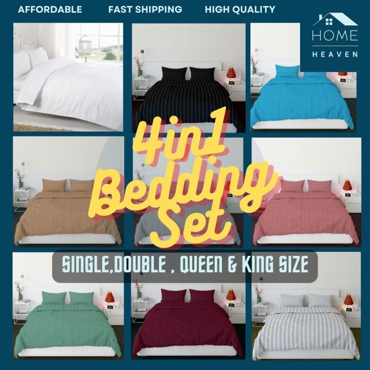 Home Heaven bed sheet 4 in 1 set Coffee Brown Stripes (1pc Bedsheet ...