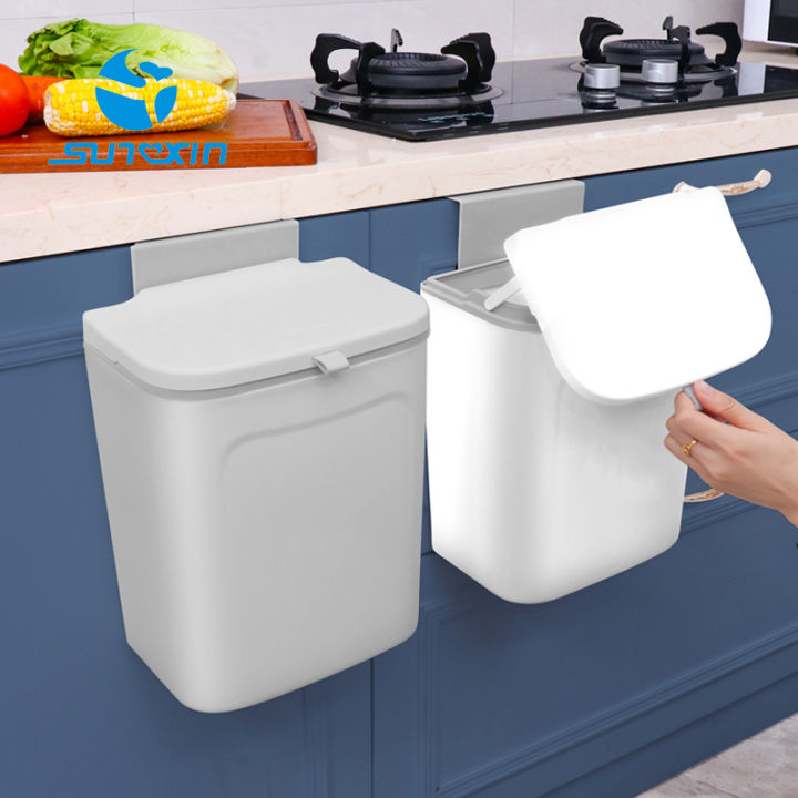SUNXIN Hanging Trash Dustbin for Kitchen Cabinet Door with Lid Garbage ...