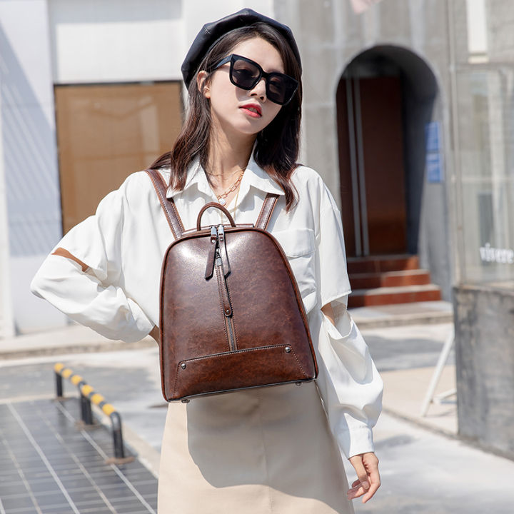 Ladies Backpacks Vintage Back Bag Genuine Leather Backpack Women Korean ...