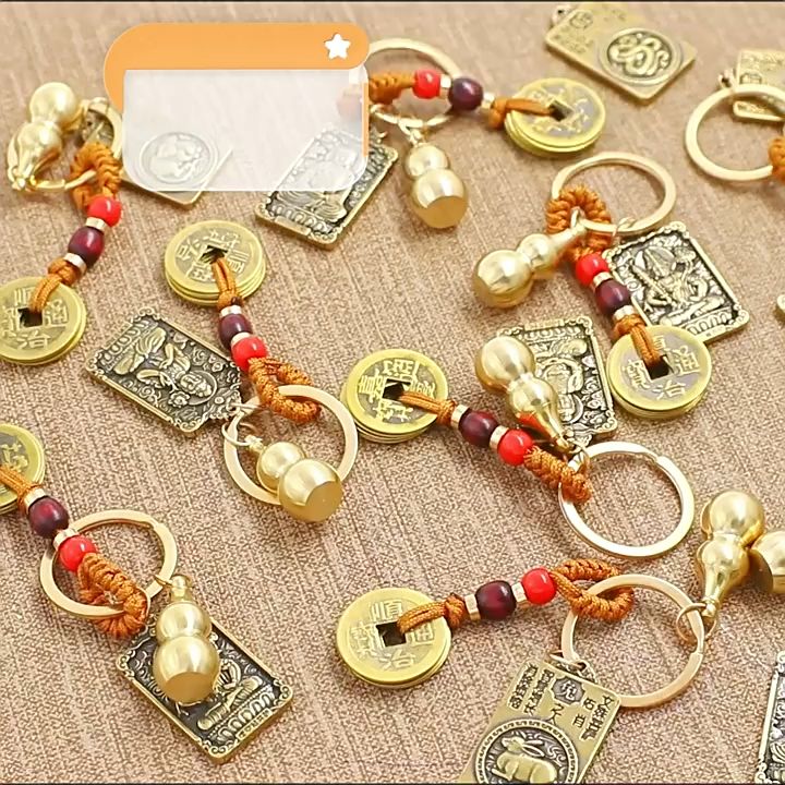 Pixiu Copper Gourd Five Money Keychain Pendant Five Emperor Blessing ...