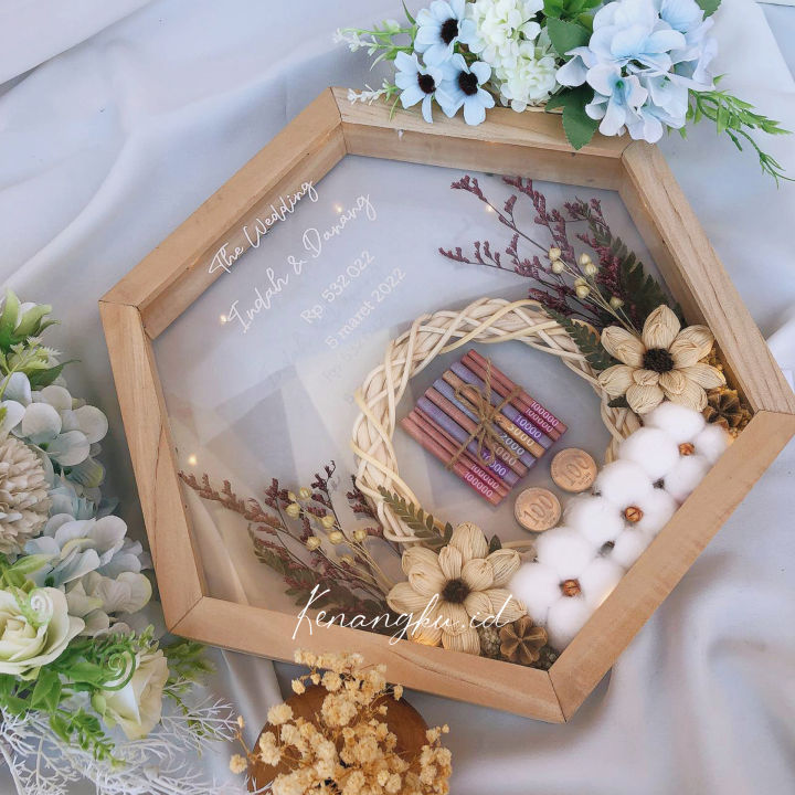 BINGKAI MAHAR HEXAGONAL/FRAME MAHAR HEXAGONAL DOUBLE AKRILIK PERNIKAHAN BINGKAI FOTO HEXAGONAL ...