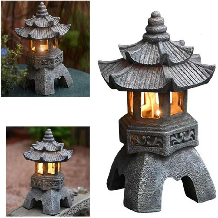 Pagoda Statues Outdoor Solar Powered Statue Japanese Garden Decor ...