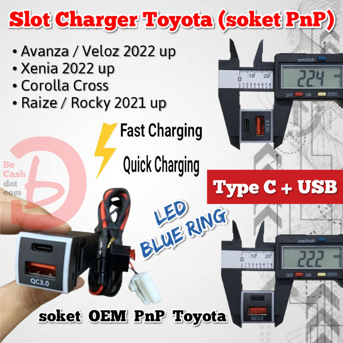 Dual Charger Toyota fast charging Type C + USB OEM PnP tanpa potong ...