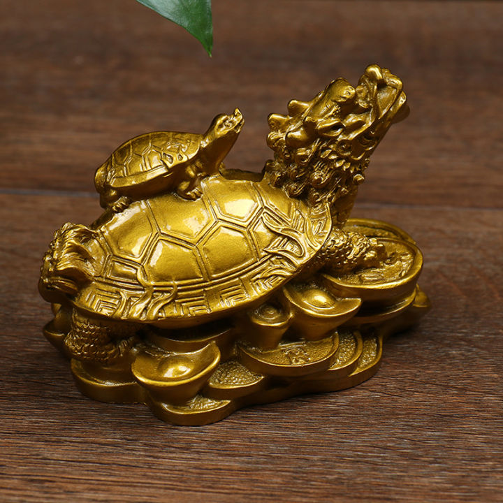 1 Pc Gold Feng Shui Dragon Turtle Tortoise Statue Figurine Coin Money ...