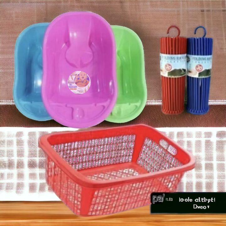 ( PAKET 3 BARANG ) BAK MANDI BAYI + GANTUNGAN 30STIK + KERANJANG POPOK ...