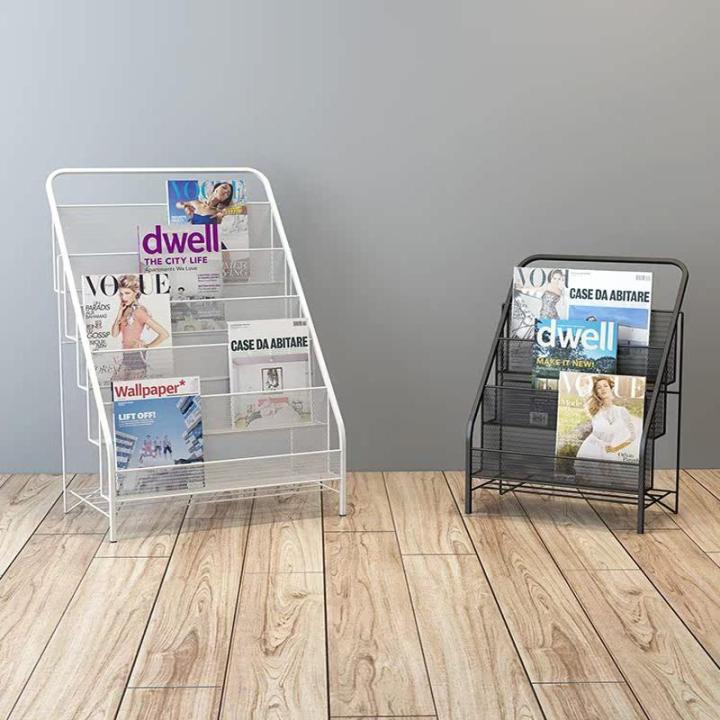 Wrought Iron Bookcase Picture Book Stand Floor Magazine Rack Document ...