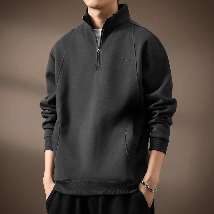 JIFANPAUL | เสื้อสเวตเตอร์คอตั้งซิปครึ่งทางสไตล์อเมริกัน นุ่มหนัก ...