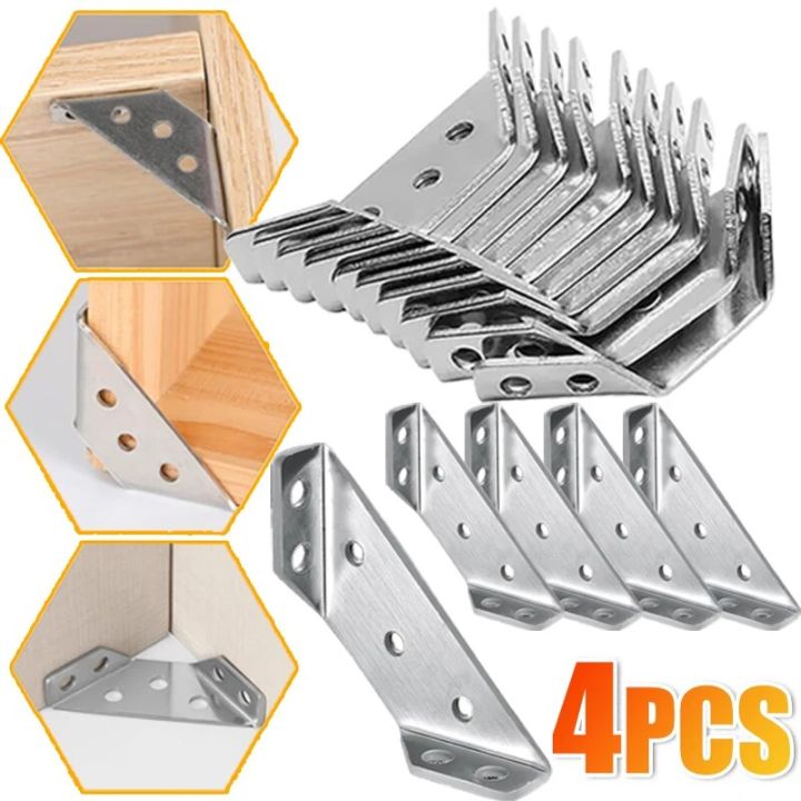 4Pcs Stainless Steel Angle Brackets Fasteners Furniture Corner Heavy ...