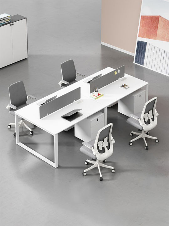 Minimalist Single Staff Desk 4/6 Staff Steel Frame White Work Position ...