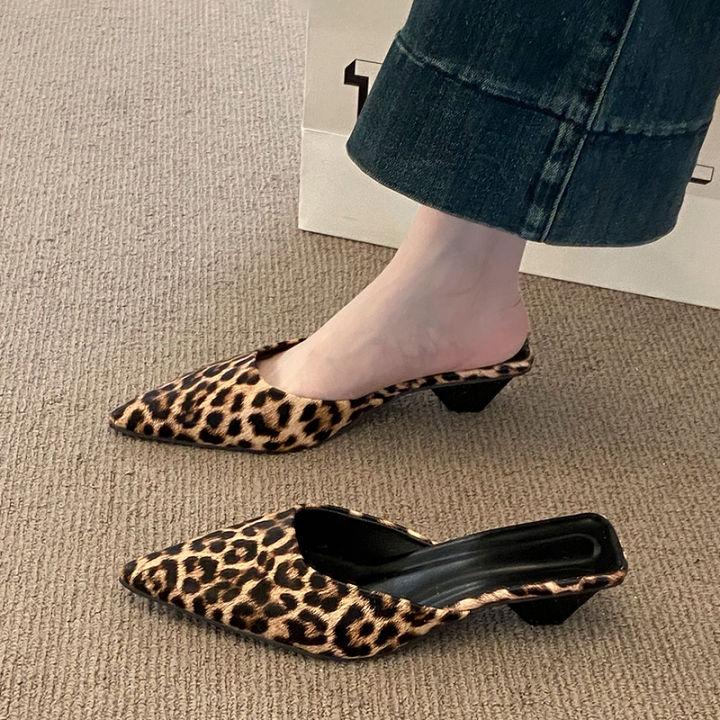 French Pointed Toe Leopard Print High Heel Sandals Women Summer Outdoor ...