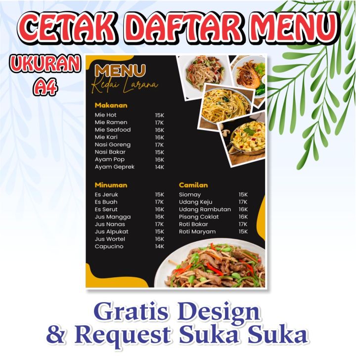 Spanduk / Banner / Daftar Menu ukuran A4 20CM X 30CM Bebas Design ...