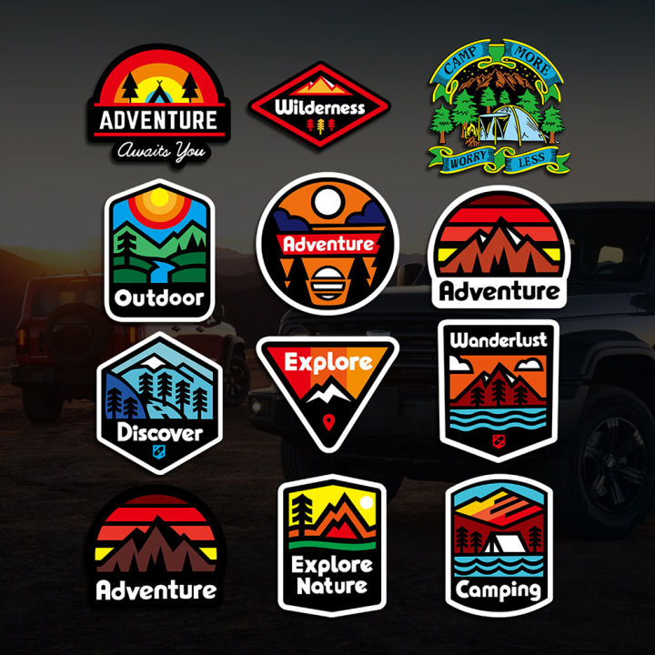 Camping Sticker Adventure Theme Reflective Sticker Volcanic Forest ...