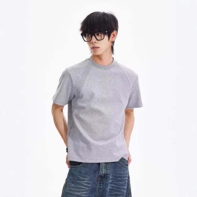 Pure Color Heavyweight Short Sleeve Men's T-shirt Summer American Style Hard Space Cotton Crew ...