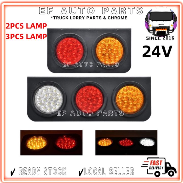 LORI LAMPU BELAKANG 24V UNIVERSAL LORRY TAIL LAMP LED ROUND MATT BLACK ...
