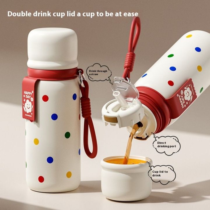 LEBI ขวดพร้อมหลอดฉนวนสองฝาปิดน้ำดื่มและจิบเพื่อความสะดวก | Lazada.co.th