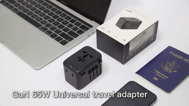 GaN 65W Universal 2USB + 1C Travel Adapter Plug Travelling Essentials ...