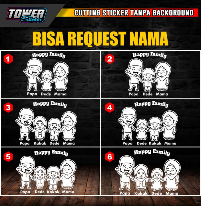 Cutting sticker Happy family muslim family stiker kaca mobil visor ...