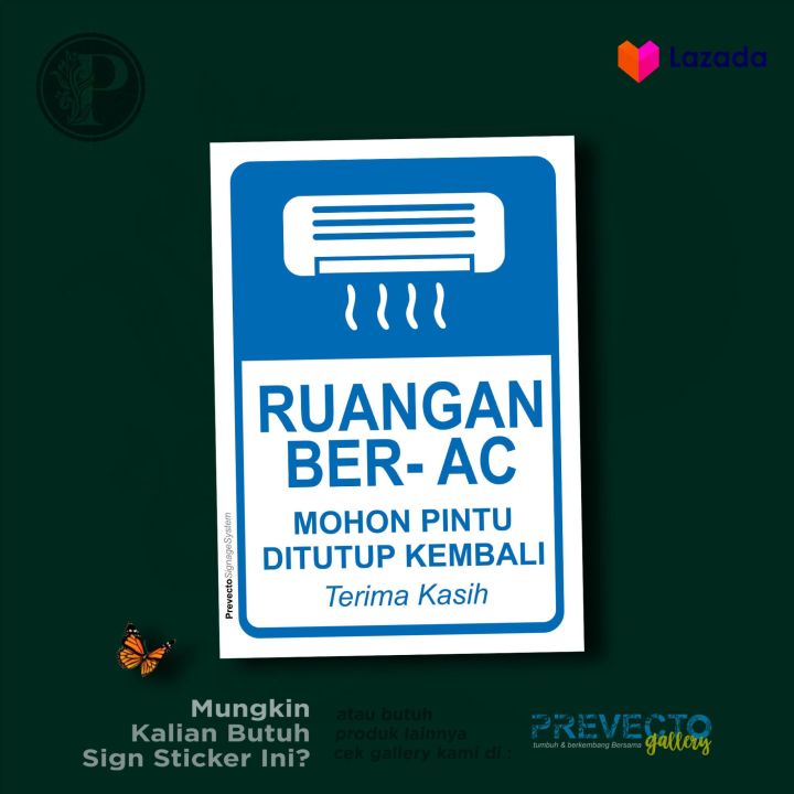 Sticker Sign Ruangan Ber AC Pintu Tutup Kembali | Lazada Indonesia