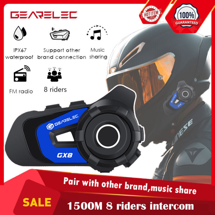 Gearelec Gx8 Motorcycle Bluetooth Intercom Headset 2 8 Riders 1500m